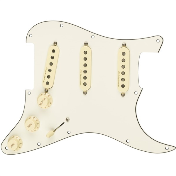 Fender USA Pre-Wired Strat Pickguard， Vintage Noiseless SSS (Parchment ...